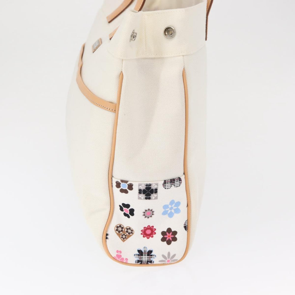 BURBERRY Black label Tote Bag Canvas White Silver Auth bs32562